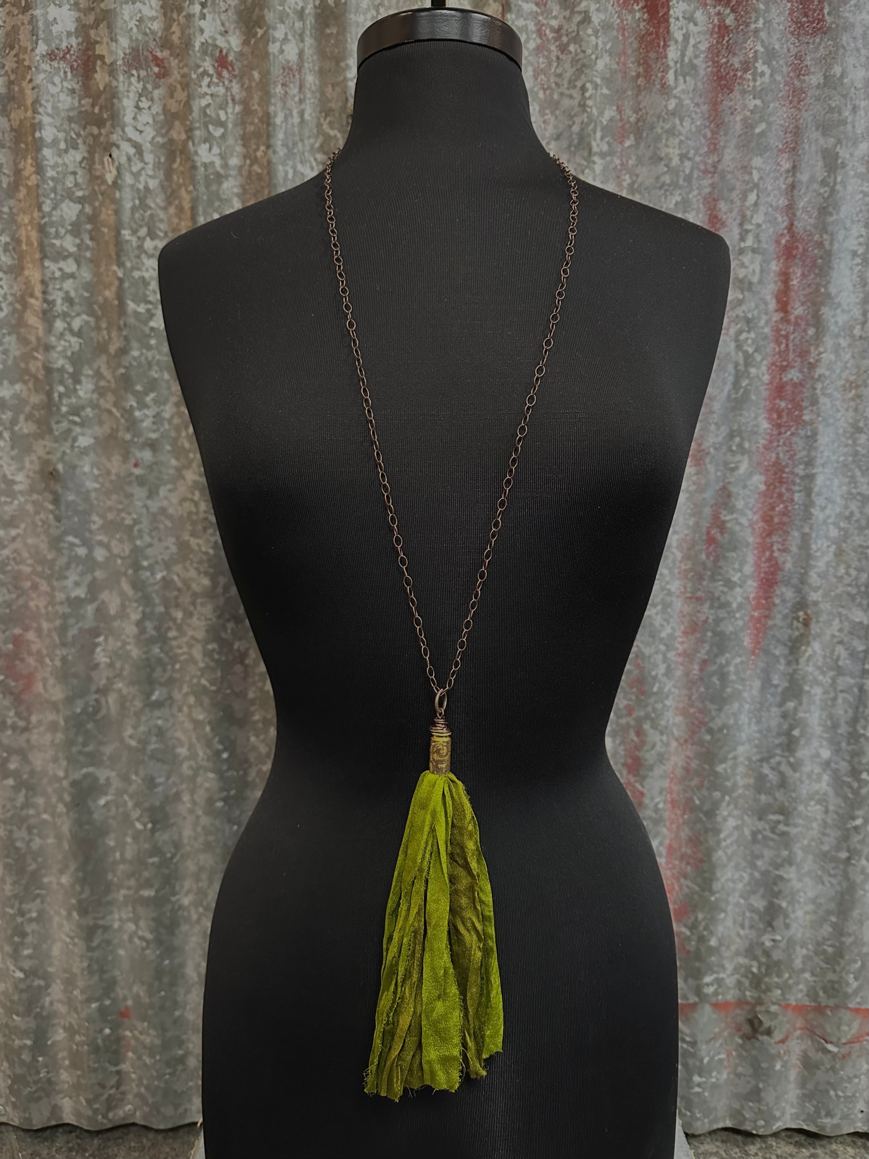 Army Green Silk Tassel Bullet Casing Necklace – Twist Boutique