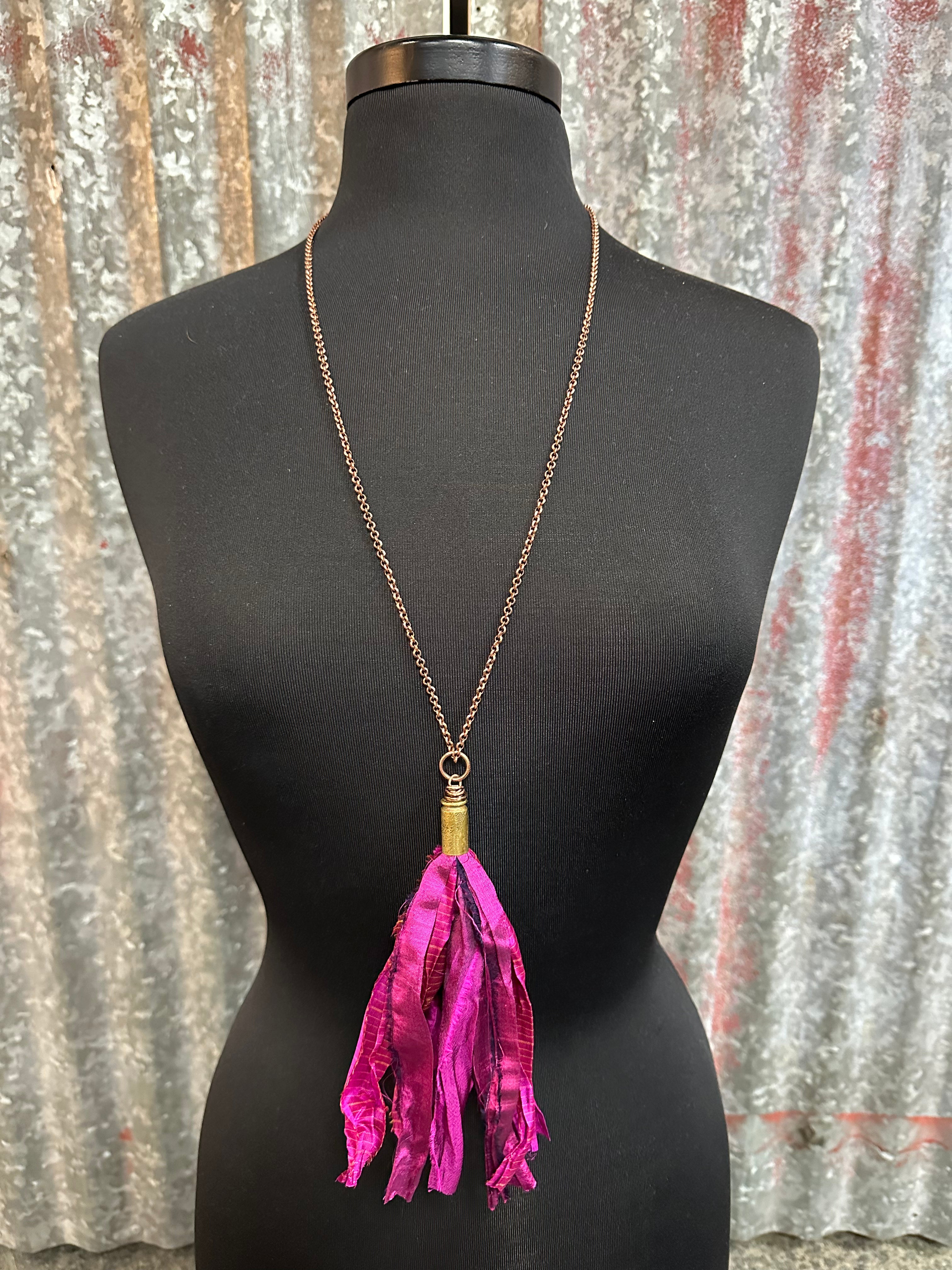 Hot Pink Silk Tassel Bullet Casing Necklace – Twist Boutique